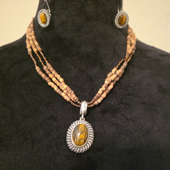 Avon | Jewelry | Vintage Avon Tigers Eye Natural Beads Pendant Earring ...